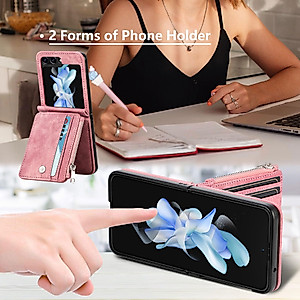 ZCDAYE Wallet Case for Samsung Galaxy Z Flip 5 Case,Samsung Z Flip 5(2023) Case, Samsung Galaxy Z Flip 5 Leather Case with Removable Card Holder - Red