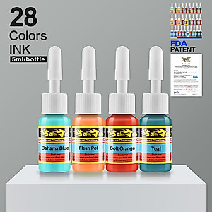 Solong Tattoo Ink Set 28 Colors Pigment Kit 1/6oz (5ml) Tattoo Supply Ink for Tattoo Kit TI1001-5-28