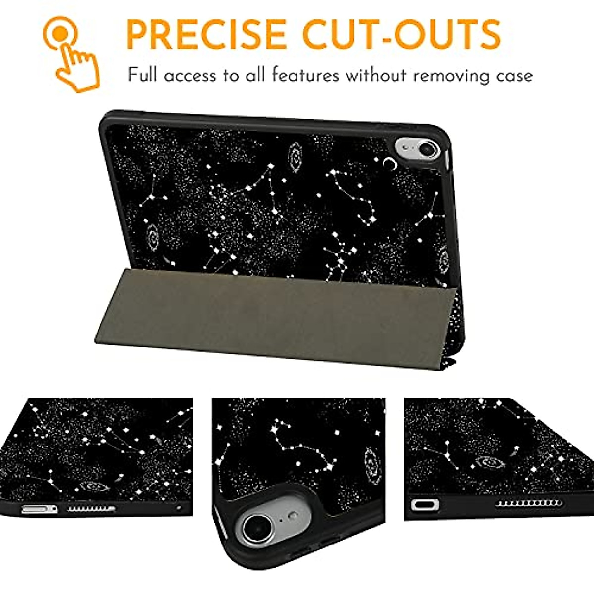 Hepix iPad Air 5th 4th Generation Case 2022 2020 Constellation, iPad 10.9 inch Case with Pencil Holder, Case for iPad Air 5/4 Case, Auto Sleep/Wake, Moon Star Space Trifold iPad 10.9 Cover, Black