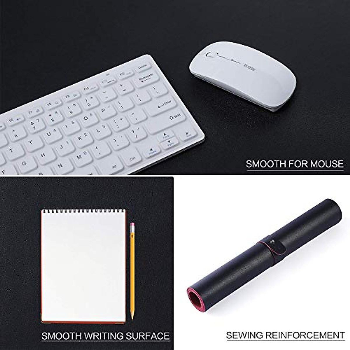 Dual Sided Leather Desk Pad (31.5 x 15.7"), Office Waterproof Desk Mat, PU Mouse Pad, Desk Protector Cover, Desk Writing Mat for Office/Home/Work/Cubicle (Black/Red)