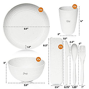 Wheat Straw Dinnerware Sets | Unbreakable Dinnerware Sets | Dishwasher Microwave Safe Dinnerware | Eco Friendly Non Breakable Dinnerware Sets | RV Outdoor Camping (White, Service for 4 (28 pcs))