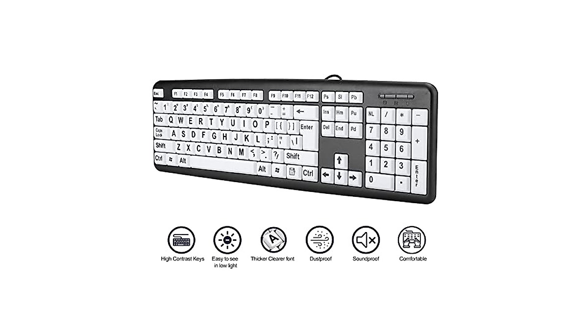 Large Print Keyboard for Seniors - Easy to See & Use