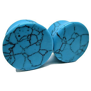 Pierced Republic Turquoise Stone Ear Plugs - Double Flared Gauges - 7 Sizes - Pair (0 Gauge (8mm))