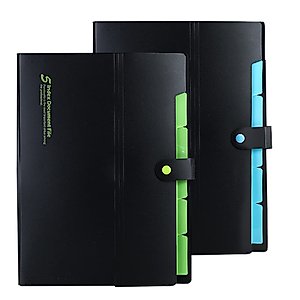 2 Pack Expanding File Folder, FOME 5 Pockets Letter A4 Paper Size Accordion Folder with Tabs Portable Folders for Documents Holder Premium Expandable Folder Organizer for School Home Office
