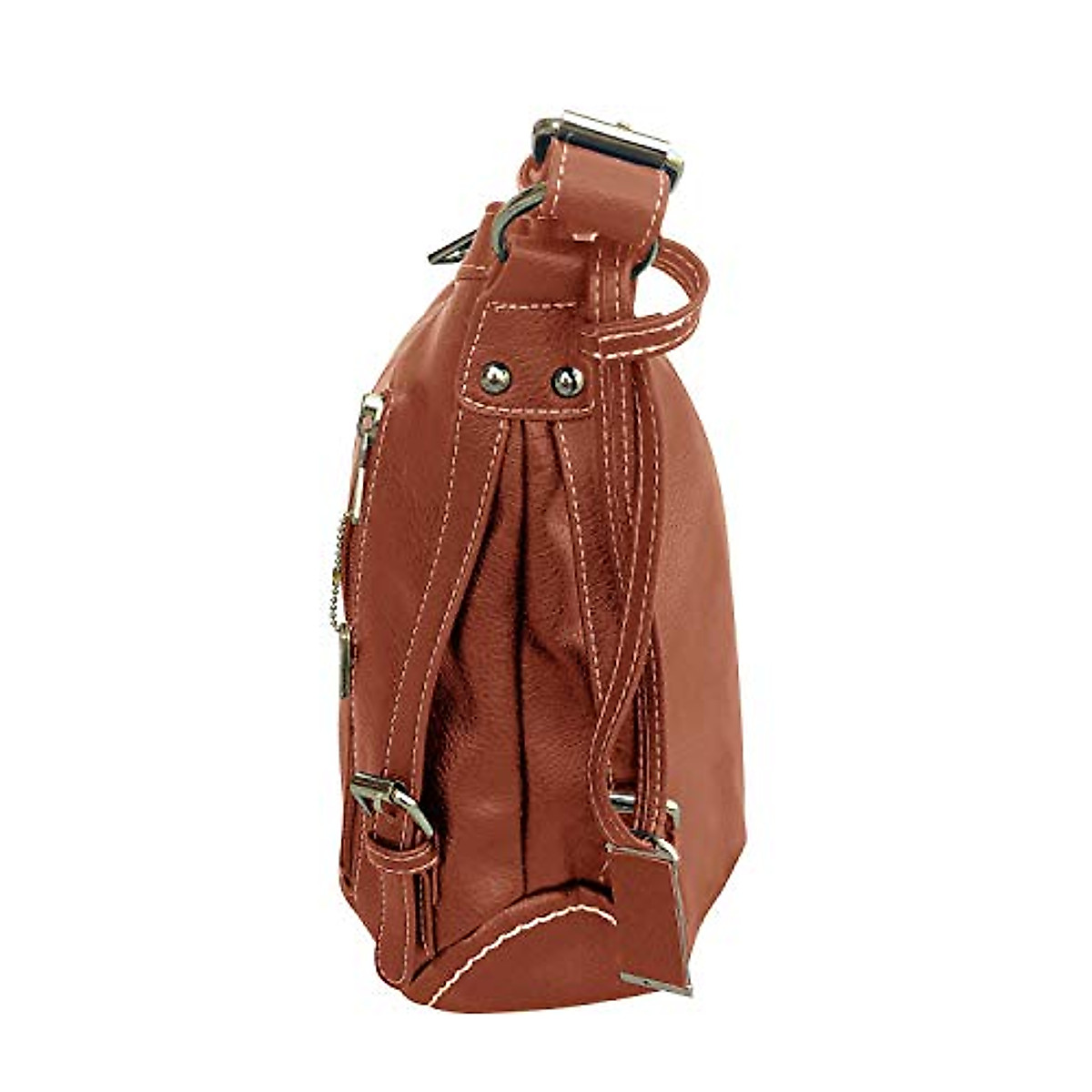 Roma Leathers Gun Concealment Purse - Vegan Leather, Convertible Multi-Purpose Strap Lockable YKK Zipper (Brown)
