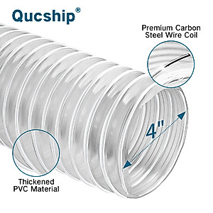 Heavy PVC Dust Collection Hose 4" x 10', Puncture Resistant PVC Dust Collection Hose with Carbon Steel Wire Coil, Flexible Clear PVC Fume Collection Hose for Dust Collectors