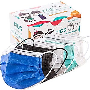 Kids Disposable Face Masks, Children 3-Ply Breathable Cute Safety Mask, Protective Mask with Elastic Ear Loops for Boys Girls