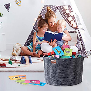 Rope Baskets Extra Large Storage Baskets Cotton Rope Woven Nursery Bins (15"x10", Dark gray)