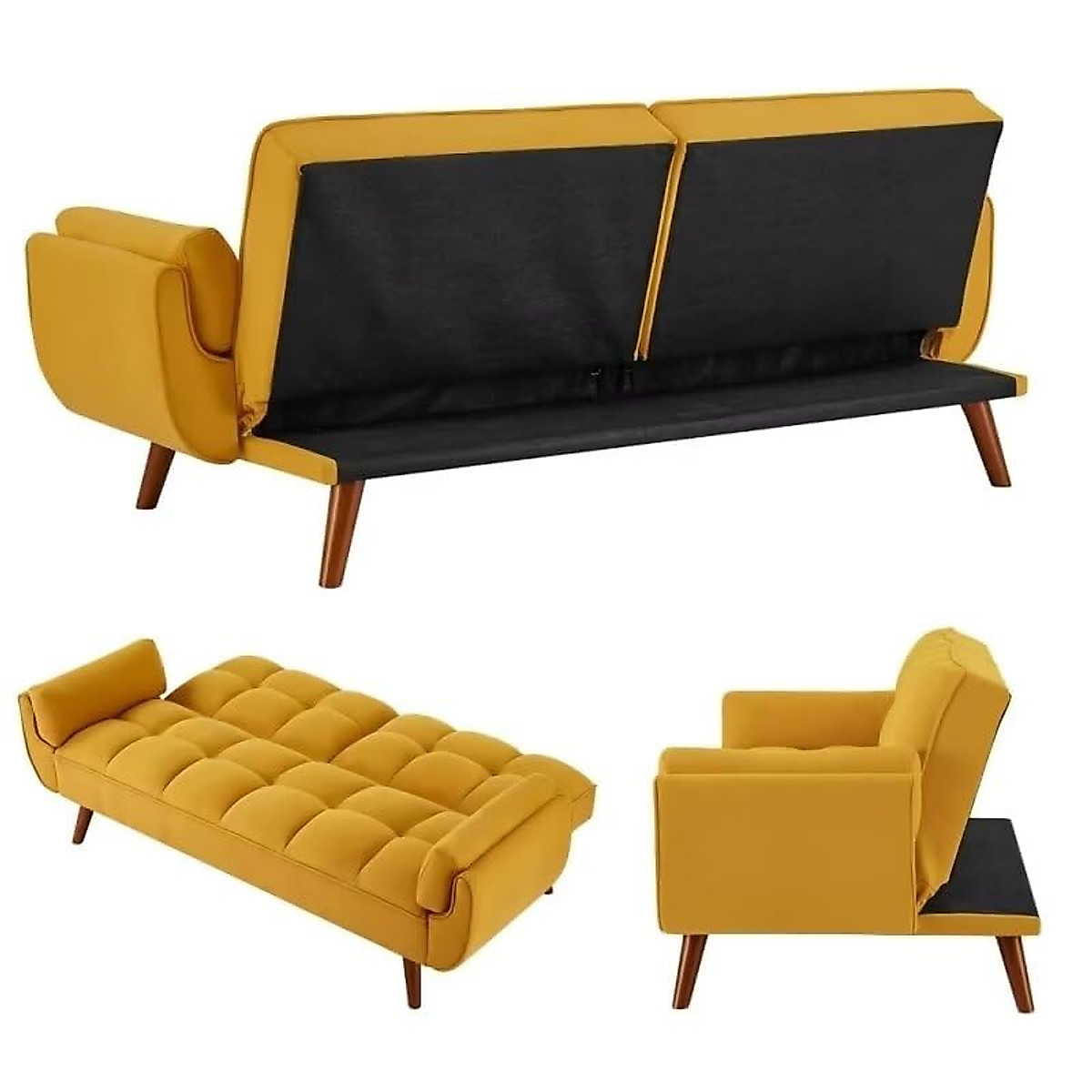 XGWIHLO Convertible Sofa Bed Folding Loveseat Couch, Modern Futon Recliner Sleeper with Adjustable Backrest, Yellow