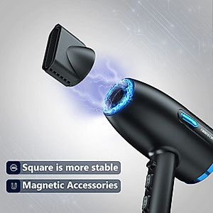 AIRYOMI Hair Dryer, 1875W Blow Dryer with Diffuser, Powerful Fast Dry Ionic Hair Dryer, Portable Hair Dryer, 3 Temps 2 Speed and Cold Settings, Black