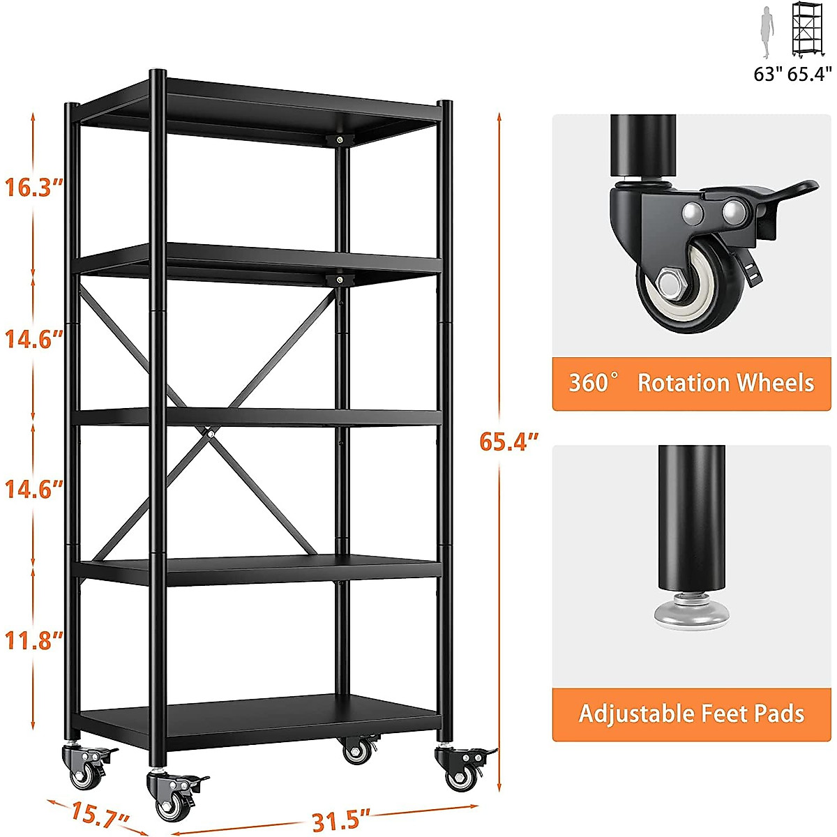 REIBII Storage Shelves for Storage with Wheels 1156LBS Heavy Duty Metal Shelving Unit 5 Tier Adjustable Shelving Units and Storage Rack Kitchen Garage Basement Shelf 2 Pack