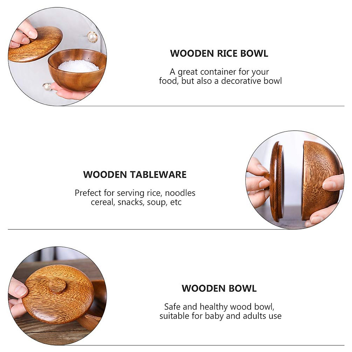 Wood Bowl Nut Bowls Wooden Serving Bowl With Lid Natural Wood Kids Rice Bowl Salad Noddle Soup Dish Food Container Seasoning Holder For Home Kitchen Pepper Box Japanese Wooden Bowl