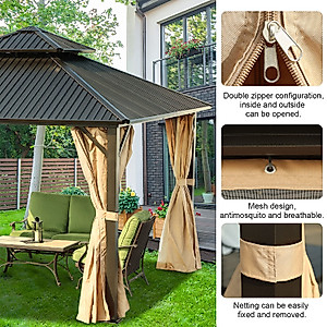 BPS Hardtop Gazebo 12' X 12' Outdoor Tent Shelter Canopy with Netting for Patio, Garden, Yard and Party