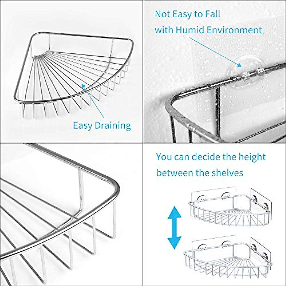 SMARTAKE 2 Pack Corner Shower Caddies 13-Piece Drawer Organizers - SUS304 Shower Caddies, Plastic Storage Organizer with Non-Slip Pads for Toilet, Dorm and Kitchen
