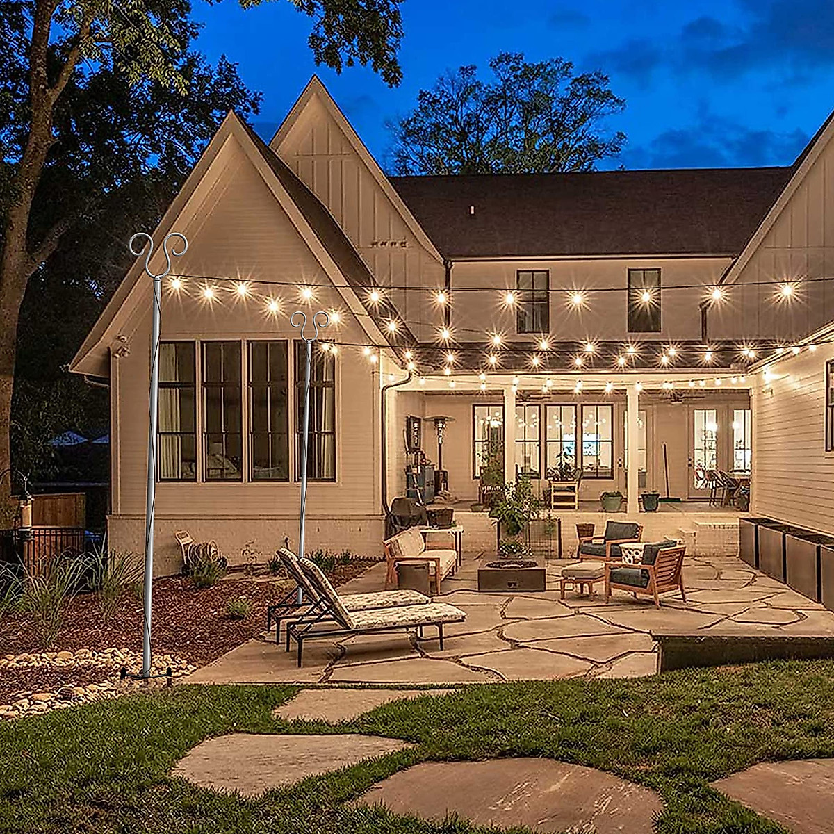 KIAYACI String Light Poles, 8 feet Sturdy Outdoor Light Pole for Hanging String Lights or Flag, Backyard, Garden, Patio, Deck Lighting Stand for BBQ, Party, Wedding-White