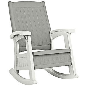 Suncast Outdoor Patio Rocking Chair with Under-Seat Storage, Stylish Faux Wood Outdoor Rocker for Patios, Dove Gray