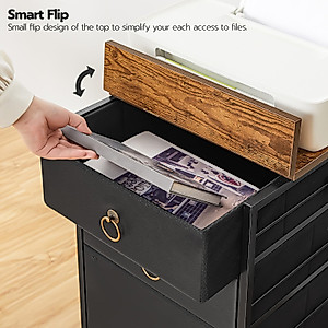 HOOBRO Mobile File Cabinet, Rolling Printer Stand with 3 Drawers, Fabric Vertical Filing Cabinet, Office Cabinet, Filing Cabinet for Home Office, A4/Letter-Sized, Rustic Brown and Black BFK30WJ01