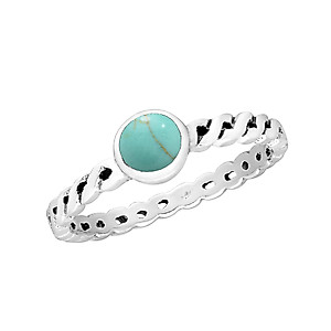 AeraVida Simple Twisted Band Round Green Turquoise925 Sterling Silver Ring (8)