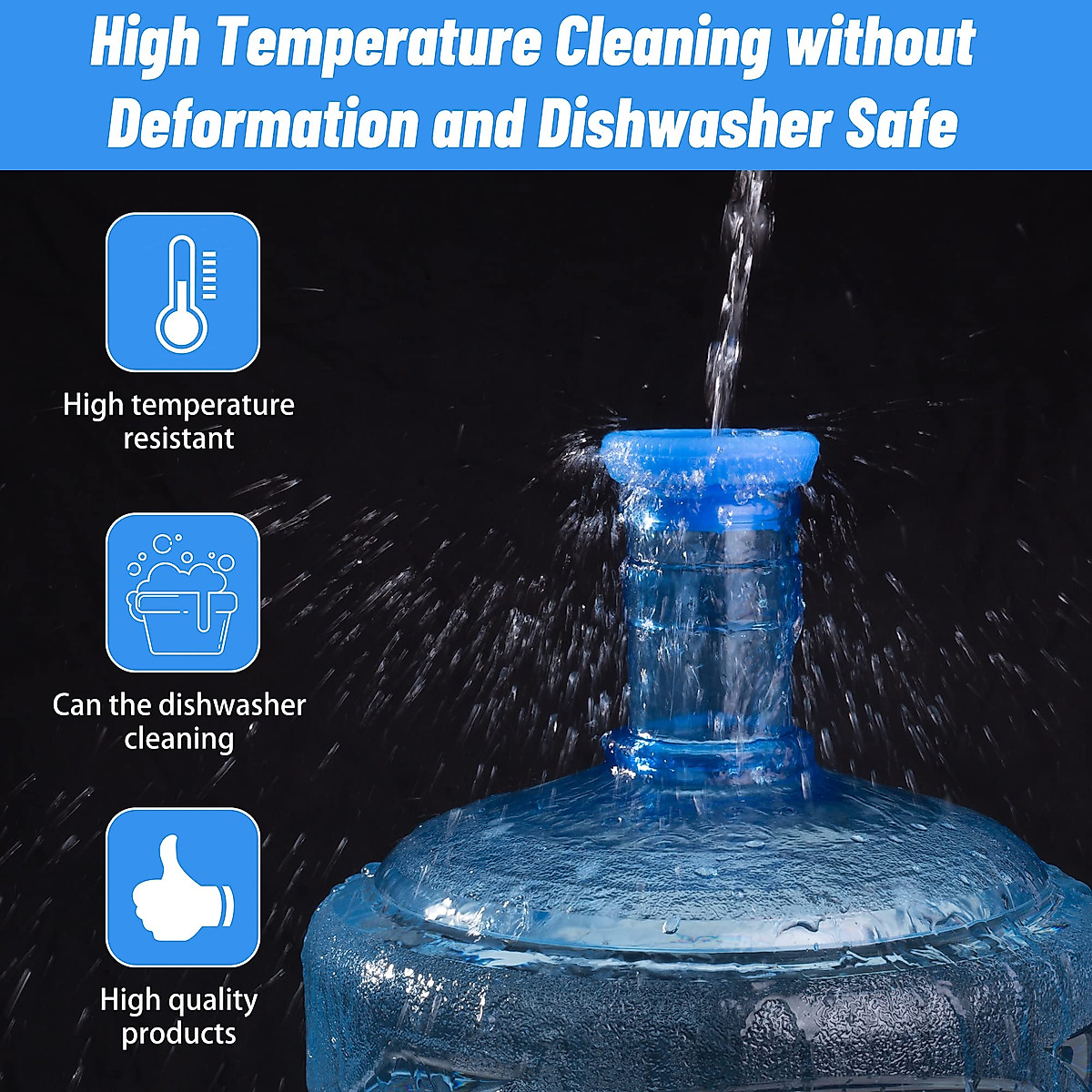 3 & 5 Gallon Water Jug Caps Reusable - Non-Spill 55mm Water Bottle Caps,Silicone Replacement Cap Lids Anti Splash 3 Pack，Leak Free