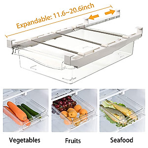 URALFA 2 Pack Fridge Drawer Organizer, Refrigerator Drawers for Fruit and Vegetable, Refrigerator Organization and Storage Box, Transparent Pull Out Drawer Fit for Fridge Shelf Under 1.1"