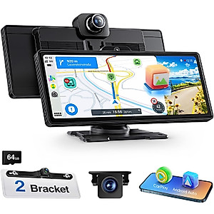 10.26'' Wireless Carplay and Android Auto, Portable Car Stereo with 4K Dash Cam, 1080P Backup Camera, Drivemate Carplay Screen with Bluetooth/Navigation/MirrorLink