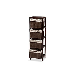 Baxton Studio Bosley Modern French Inspired Walnut Brown Finished Wood 4-Basket Storage Unit, Dark Brown/Beige