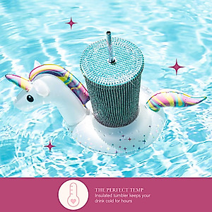 Paris Hilton Diamond Bling Water Tumbler With Lid And Straw, Vacuum Insulated Stainless Steel, Bedazzled With Over 3700 Rhinestones, 16.9-Ounce, Blue