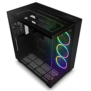 NZXT H9 Mid-Tower Gaming PC Case - 3 RGB Fans, Glass Panels, 360mm Radiator Support, Cable Management - Black