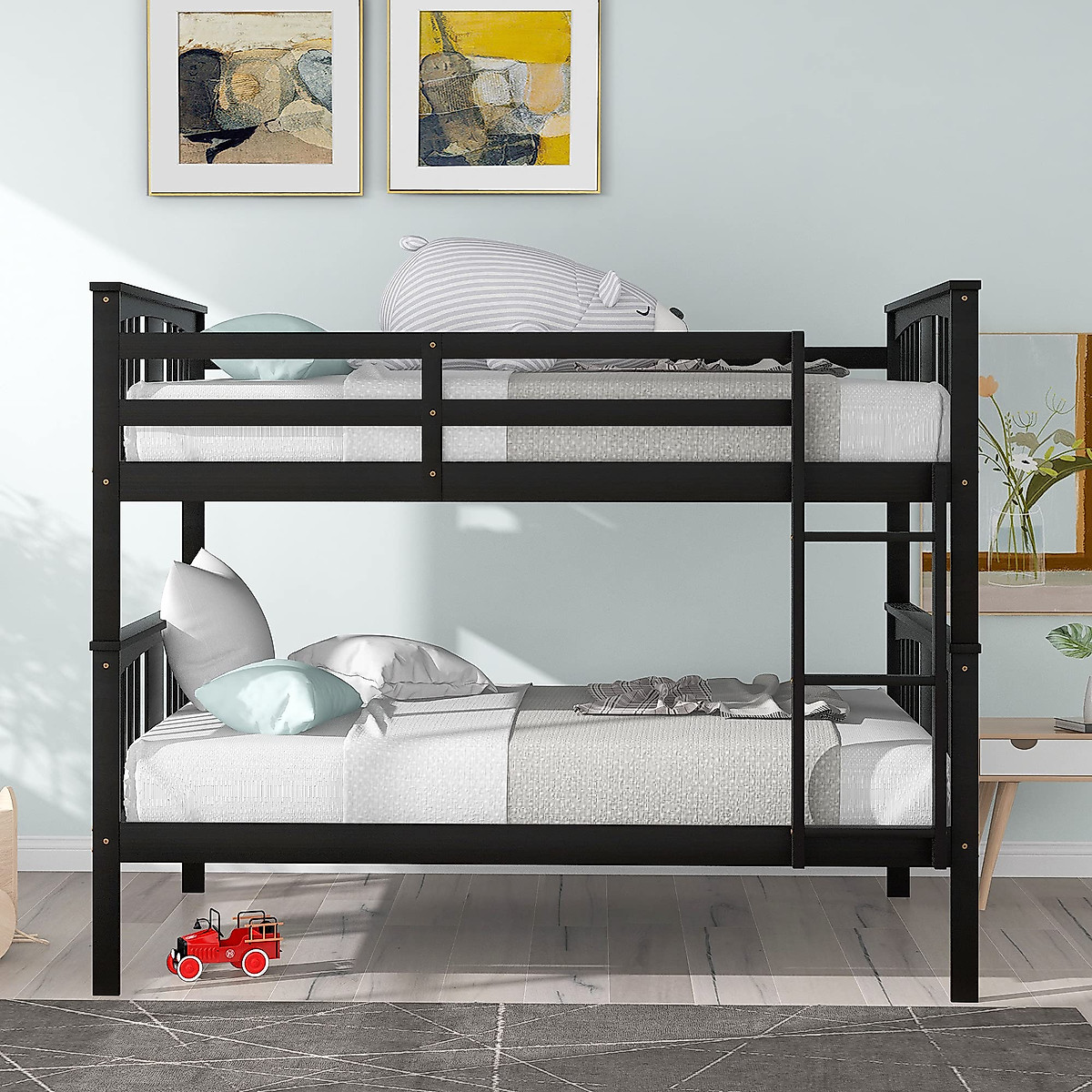 Bunk Bed, Full Over Full Bunk Beds, Solid Wood Full Bunk Bed Frame with Guard Rails and Ladder for Kids Boys Girls Teens Adults, Can be Convertible to 2 Beds, No Box Spring Needed, Espresso