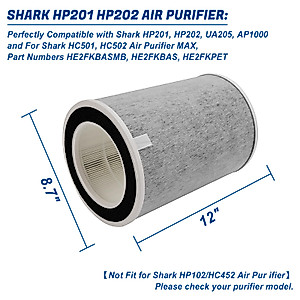 HP202 True HEPA Replacement Filter Compatible with Shark Air Purifier HP201, HP202, UA205, AP1000 and 3-in-1