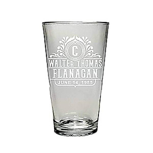 Personalized Pint Beer Glasses 2 x with Etched Vintage Text Logo Design, Set of 2