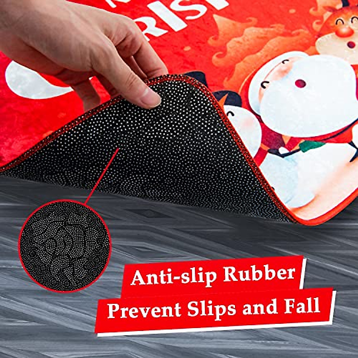 Dinaso 3 Pcs Merry Christmas Bathroom Decorations Set Snowman Christmas Bathroom Rugs Non-Slip Toilet Seat Cover and Bath Mats Xmas Santa Reindeer Snowmen Bathroom Decor (Red)