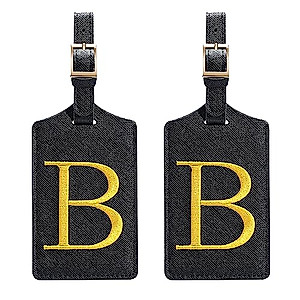 Travelambo Initial Luggage Tag, 2 Packs PU Leather Luggage Tags for Suitcases with Privacy Name Card, Travel Bag Baggage Tags for Luggage（B）