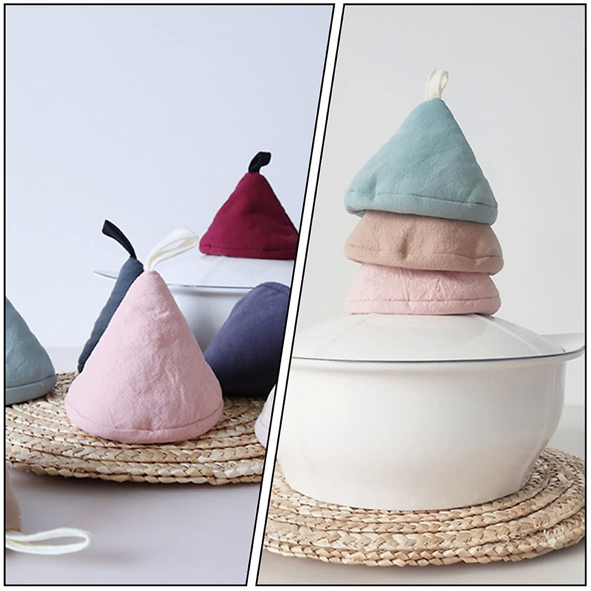 Cabilock 8 Pcs Plain Fabric Pot Cap Pot Handle Sleeve Triangle Pan Knob Cover Pot Handle Holder Cookware Handle Pot Knob Cover Cotton Pan Handle Pot Side Handle Cover Cloth Barbecue Collet