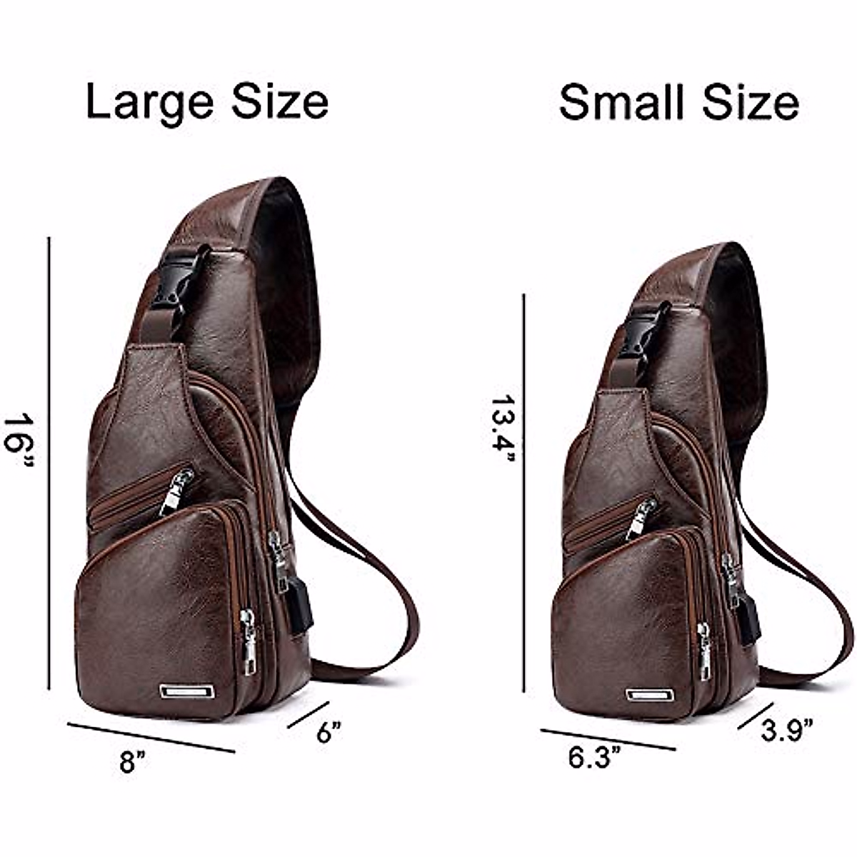 JUMO CYLY Leather Sling Bag with USB Charging Port Large Mens Crossbody Shoulder Bag Travel Sling Chest Bag (Small Deep Brown)