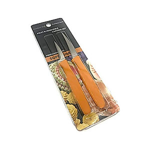 GoldleafKing Fruit Carving Knife Set of 2 | 2, 2.5 Inch Orange Handle | Fruit Carving Tools Carving Knives | Knife - Carving Knives for Fruits and Vegetables - Free 1 Mini Carving Guide Book