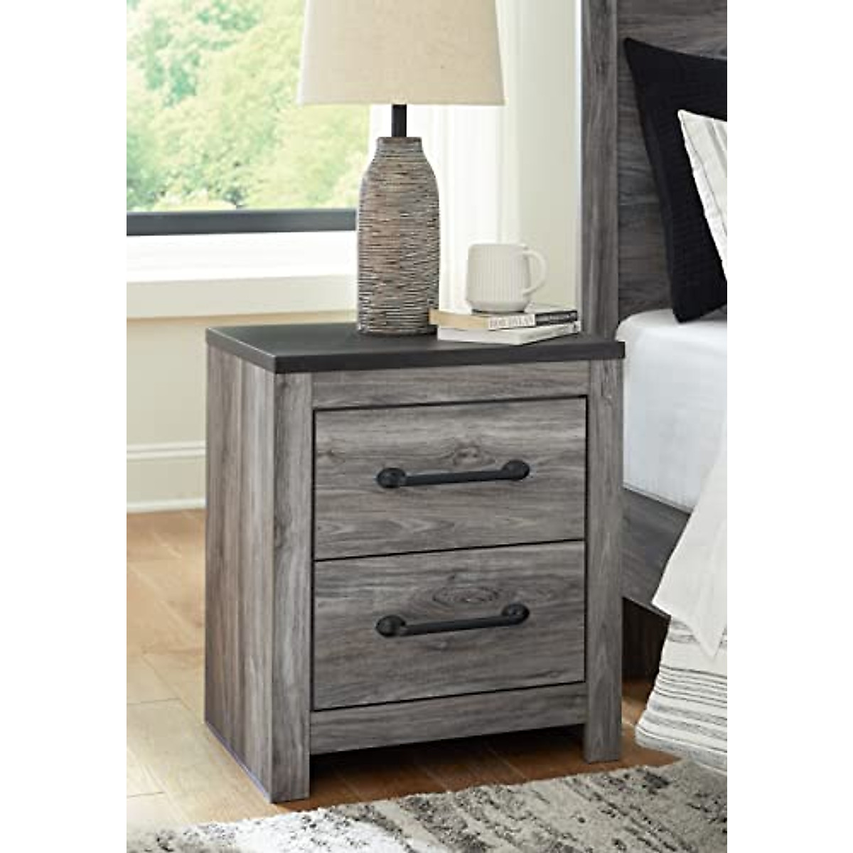 Signature Design by Ashley Bronyan 2 Drawer Nightstand, 22"W x 16"D x 25"H, Gray Plank