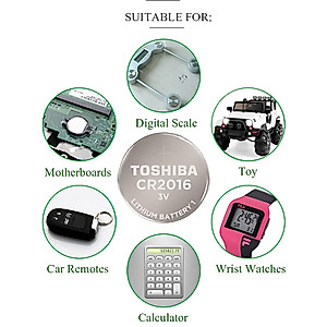 Toshiba CR2016 3V Lithium Coin Cell Battery Pack of 5