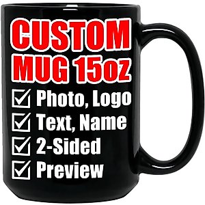 Custom Mug with Picture Text, Photo Name Logo - Personalized Coffee Mugs, Customized Ceramic Cups, Tazas Personalizadas - Birthday Wedding Christmas Day Gifts for Women Men Mom Dad Family (15oz Black)