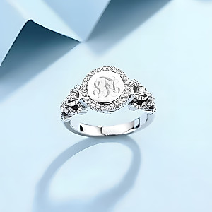 GSBSCSM Personalized Custom Engraved Sterling Silver Crown Monogram Ring Mother's Day Jewelry Initial Ring Wedding Band