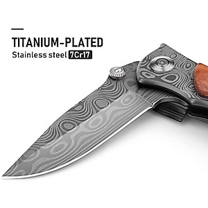 GVDV Utility Pocket Knife + Pocket Knife with Wood Handle, Tactical Hunting Camping Survival Knife for Men Women Kids