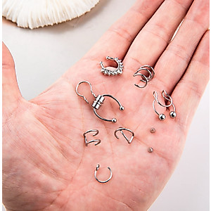 REVOLIA 24Pcs Faux Nose Ring Fake Septum Piercing Nose Cuff Fake Septum Ring Faux Lip Ear Ring Clip On Non Piercing Set B