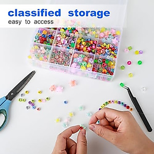 DSLSQD Bead Organizer Box, 1 Pack 12 Grids Plastic Storage Box with 18 Removable Grids Compartments, Small Plastic Jewelry Organizer Box for Beads Jewelry Earring Cosmetics Craft Tackle Pills