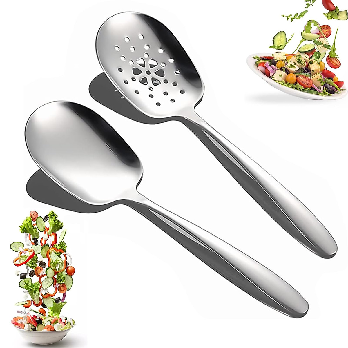 Tomuvpzn X Large Serving Spoons Set, 2 PCS Stainless Steel Serving Spoon, Large Serving Spoons for Buffet, Stainless Steel Cooking Spoon, Mixing Spoon for Banquet Buffet Restaurant Dishwasher Safe