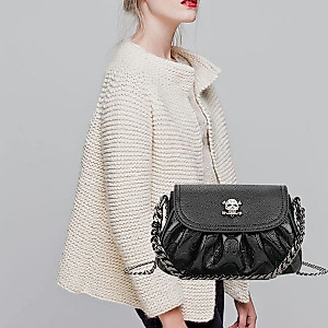 XingChen Women Studded Skull Gothic Crossbody Shoulder Bag Travel Leather Small Handbag Cellphone Purse(Black)