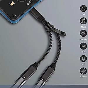 HLDInie USB Type C to Dual USB Type C Audio C-Type Headphone Connector and C-Type Charging Adapter, Charging and Music 2 in 1 Aux Cable (Black)