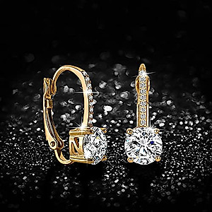 Ladies 1 Carat Diamond Pendant Earrings 18K Gold Plated Cubic Zirconia Hanging Lever Bridal Earrings Girls and Women's Fashion Jewelry (gold)