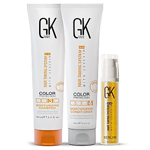 GK HAIR Global Keratin Moisturizing Shampoo and Conditioner Set 100ml I Organic Argan Oil Hair Serum 10ml For Frizz Control Dry Damage Hair Repair