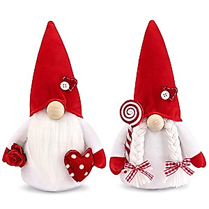 Ndeno 2PCS Valentines Day Gnome Plush Decorations, Handmade Scandinavian Tomte - Valentines Christmas Home Tabletop Elf Gnomes Decor Ornaments - Sweet Valentines Gift (Valentine-Lollipop)