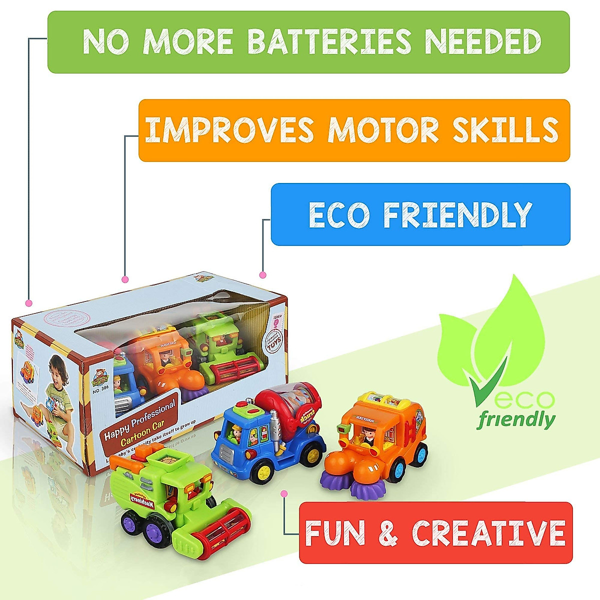 CifToys Musical Learning Workbench Toy and Push and Go Friction Powered Car Toys for Kids, Boys and Toddlers with Sound Effects & Lights Engineering Pretend Play